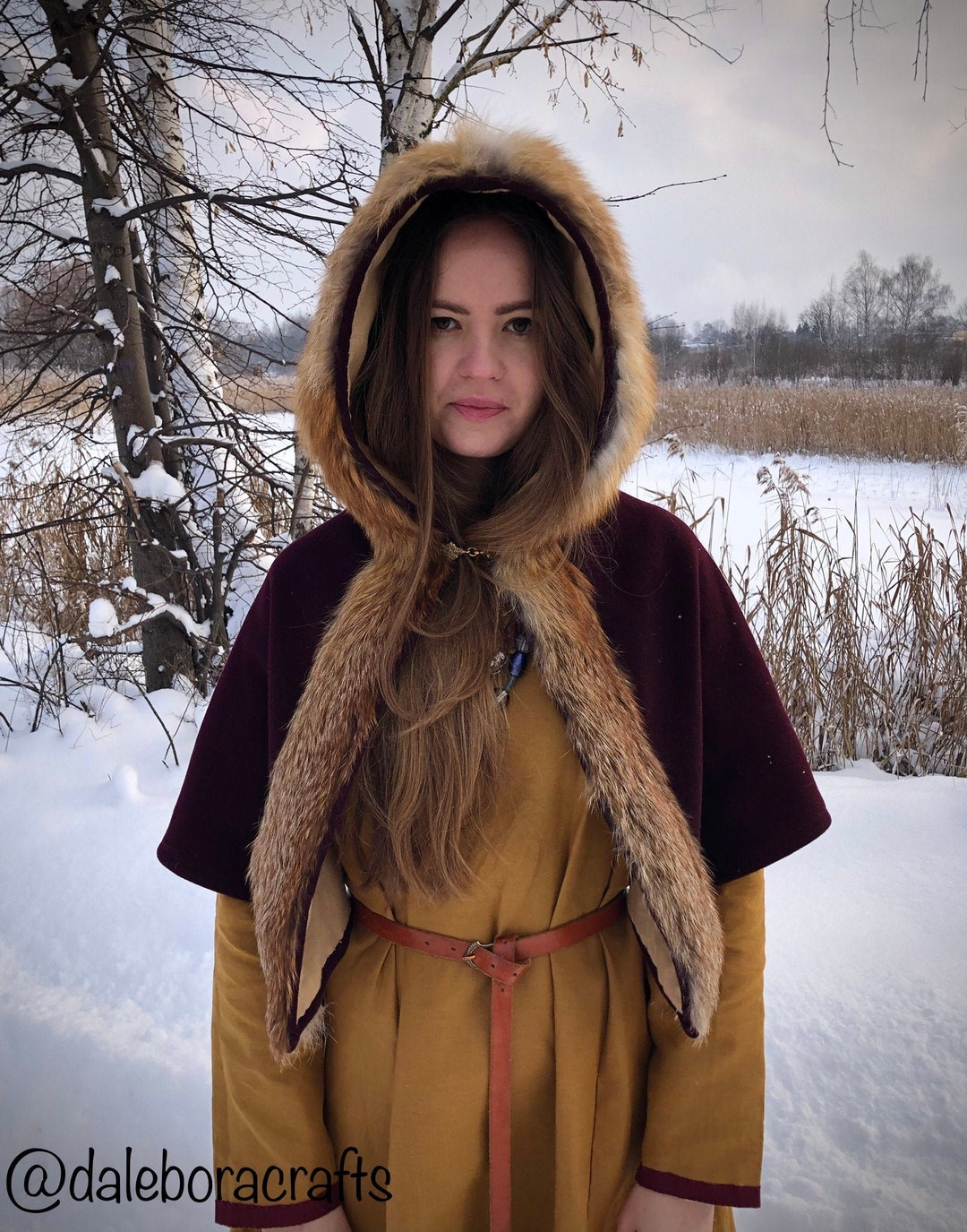 Medieval Warm Woolen Hood With Fox Fur - Etsy