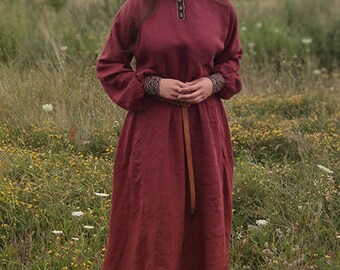 Early Medieval Linen Underdress With Stand-up Collar and | Etsy