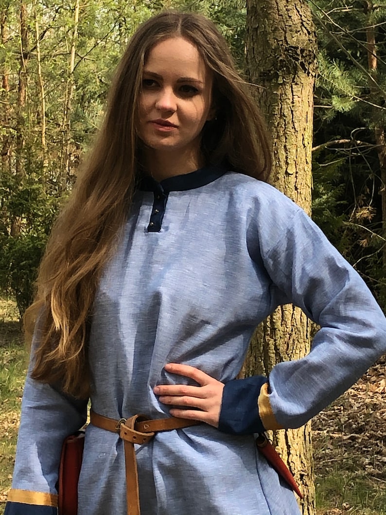 Early Medieval Linen Underdress With Stand-up Collar and | Etsy