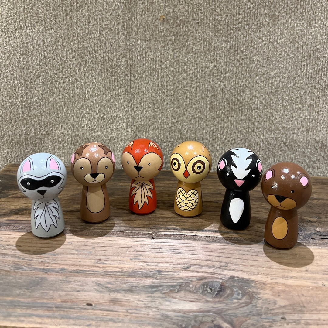 Woodland Animal Peg Doll Set (set of 6) - Etsy