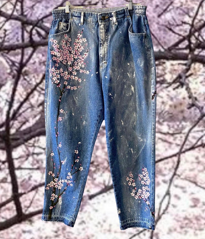 Custom Hand Painted Jeans -hand Painted Denim*cherry Blossom Art ...