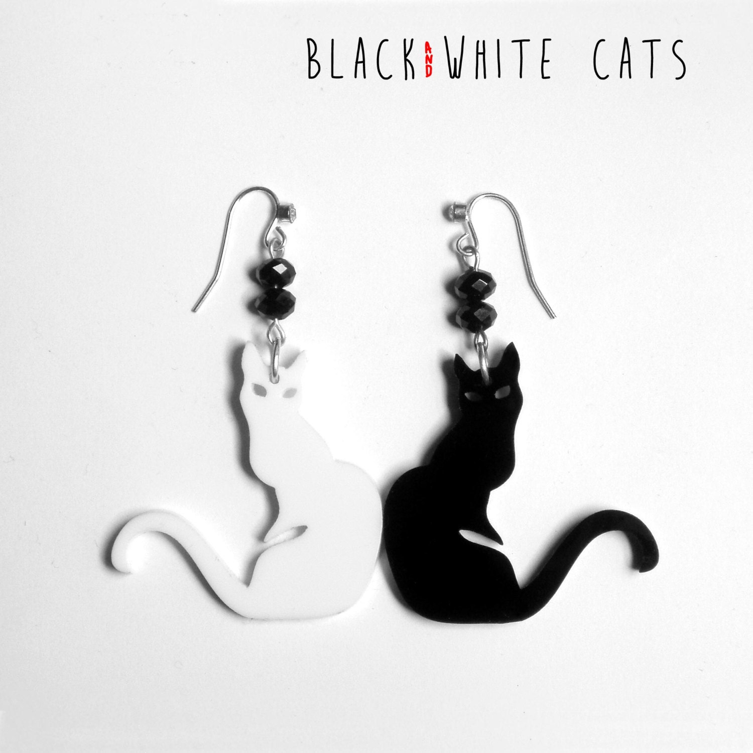 Smart Black and White Cat-shaped Earrings Black Cat White Cat - Etsy