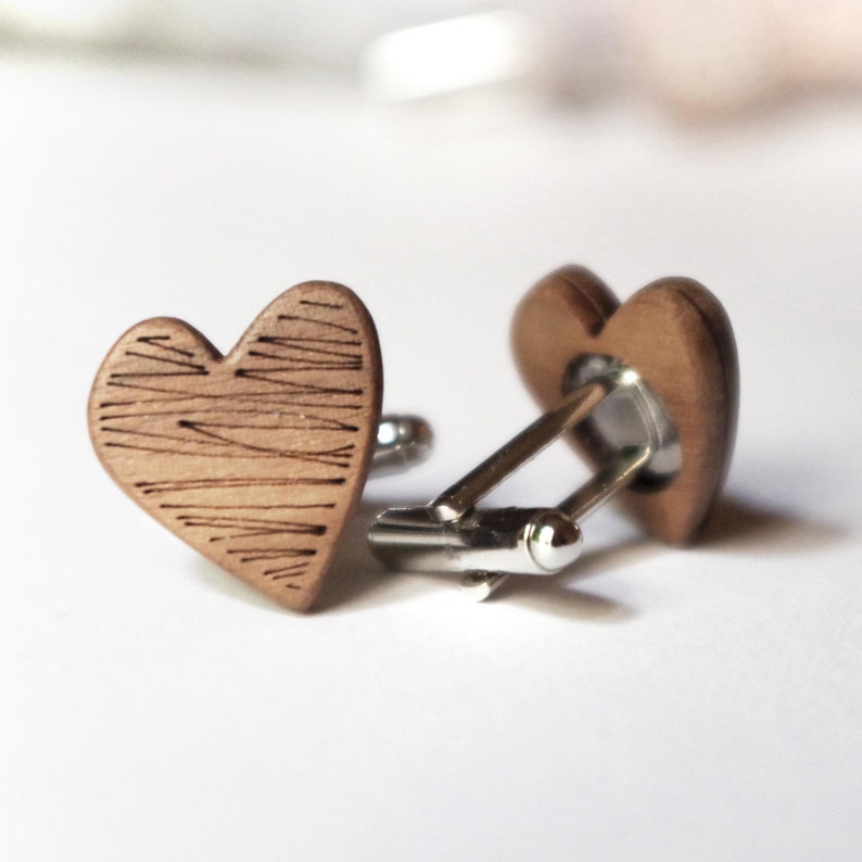 Heart Shaped Cufflinks Groom Groomsmen Gift Wood Cufflinks - Etsy