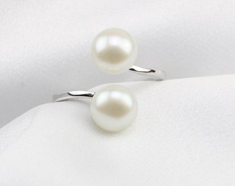 Double pearl ringsterling silver open ring pearlgrey and | Etsy