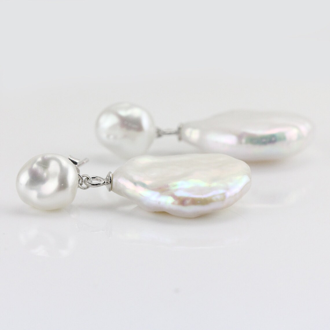 Double Pearl Earringstwo Pearls Earrings8mm and 16-18mm - Etsy