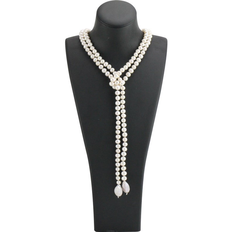 55inch Pearl Lariat Necklaceextra Long Freshwater Pearl Etsy