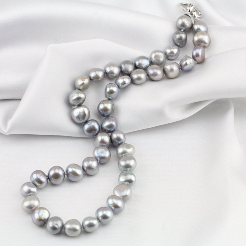 Grey Pearl Necklace10mm Silver Gray Baroque Pearl | Etsy