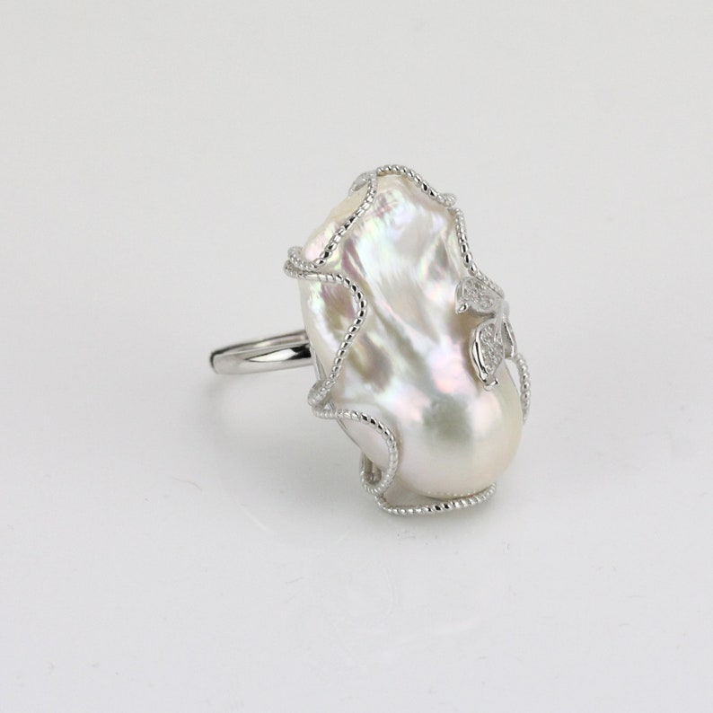 Large Baroque Pearl Ring,nucleated Freshwater Flamballpearl Ring,big ...