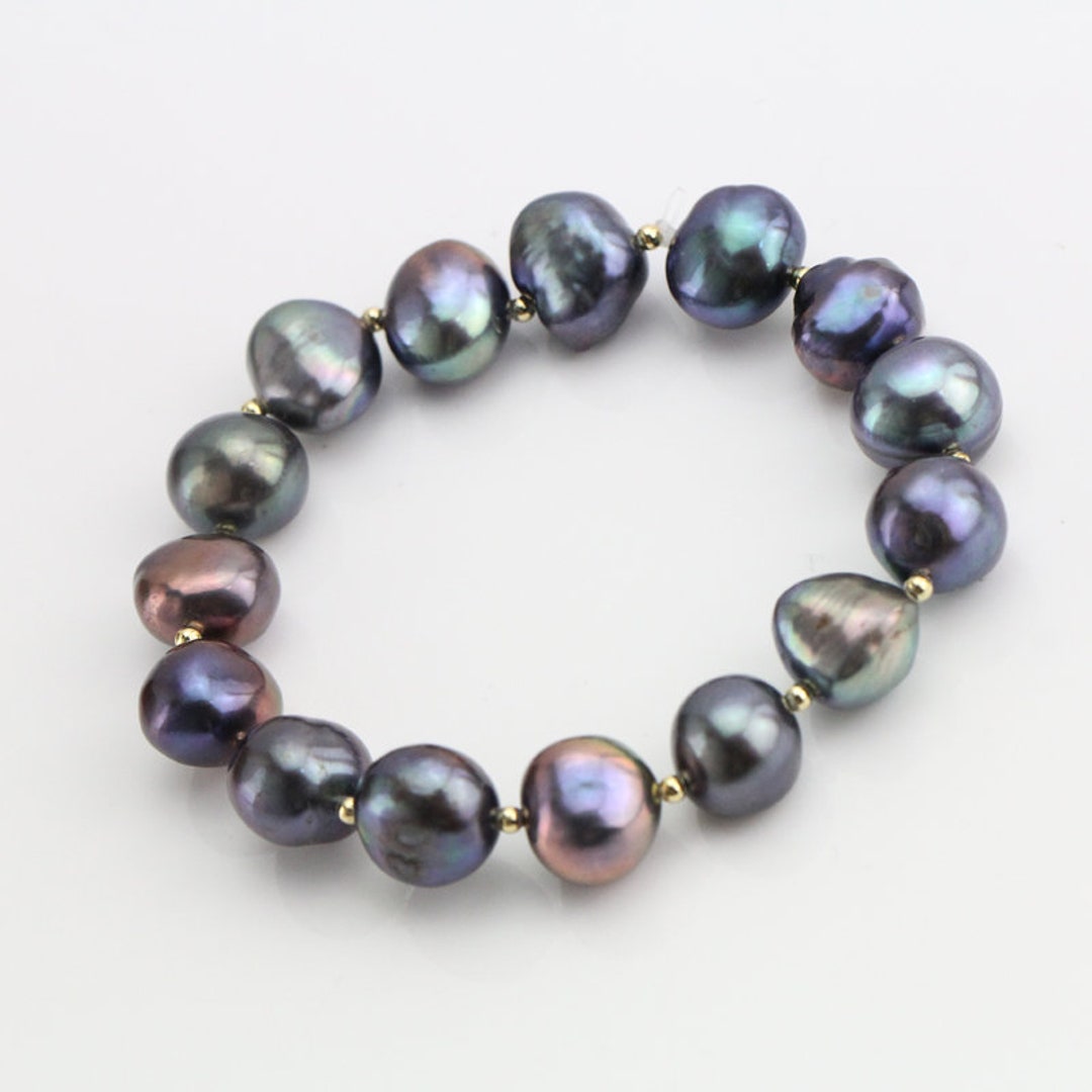 Black Pearl Bracelet,baroque Pearl Stretch Bracelet,elastic Pearl ...