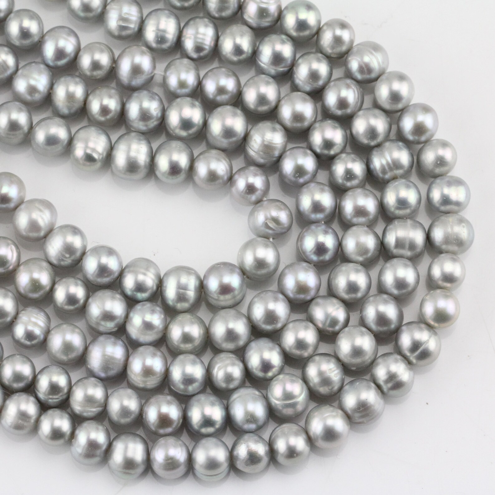 7mm Silver Gray Pearl Strand,freshwater Potato Near Round Pearl,pink ...