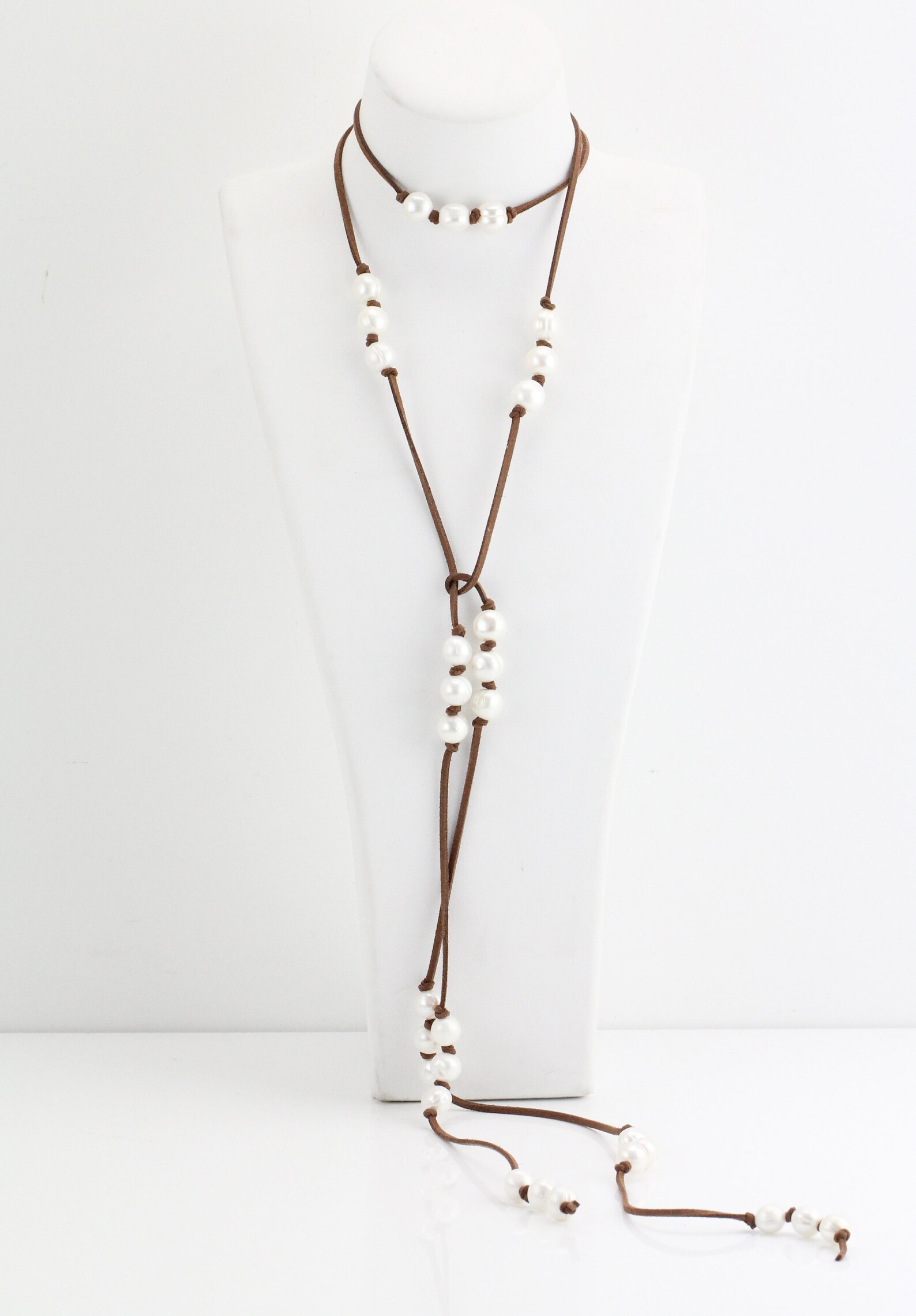 60inchextra Long Pearl Leather Lariat Necklacesuede Cord - Etsy