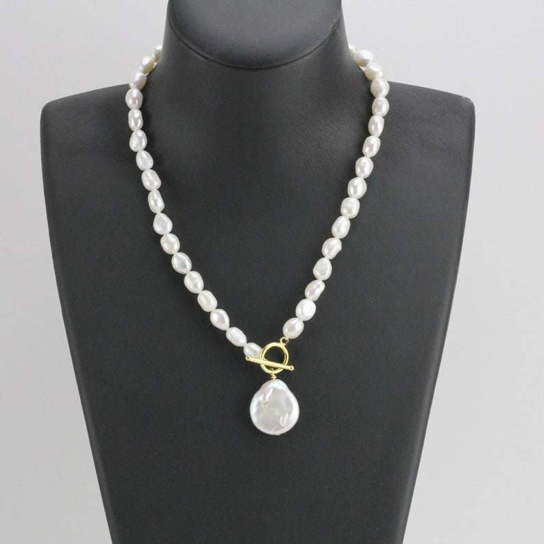 Pearl Toggle Necklacepearl Lariat Necklacewhite Freshwater Etsy