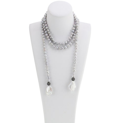 55inch Pearl Lariat Necklaceextra Long Freshwater Pearl Etsy