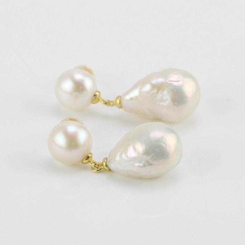 Double Pearl Earringstwo Pearls Earrings8mm and 10-11mm - Etsy