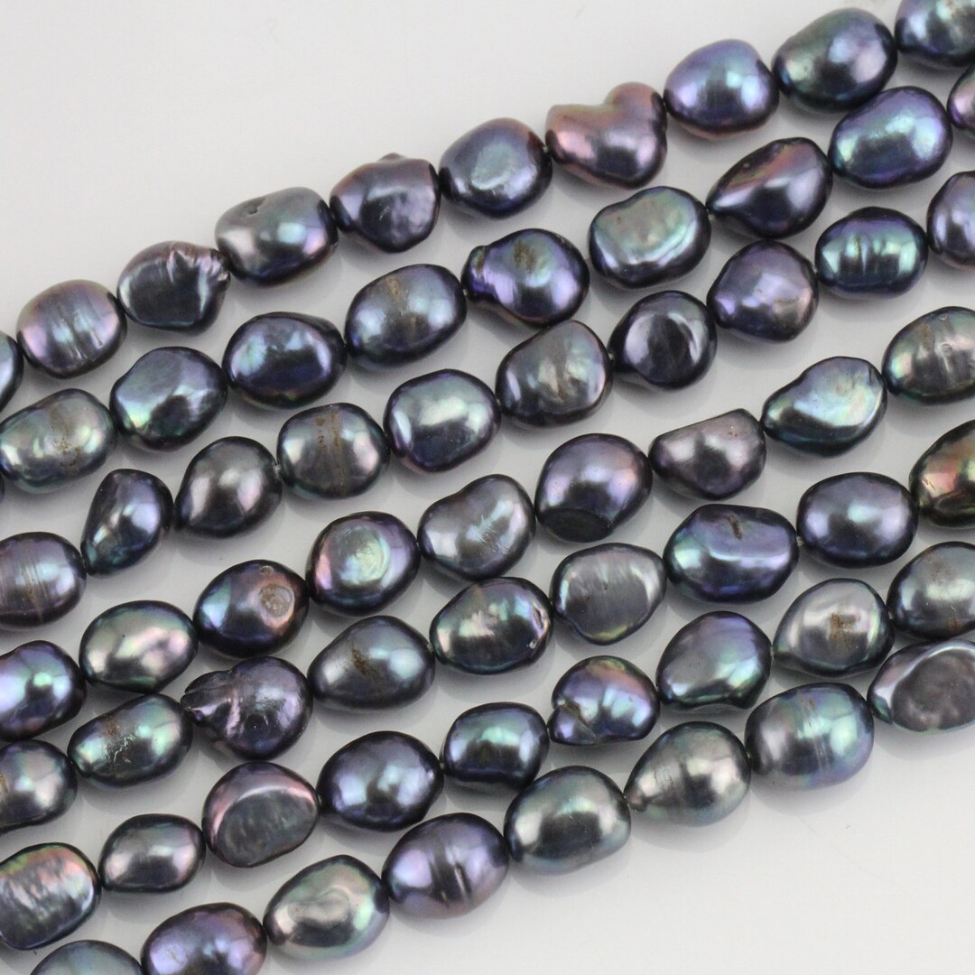 7.5-8.5x10-11mm Black Pearls,baroque Pearl Strand,freshwater Nugget ...