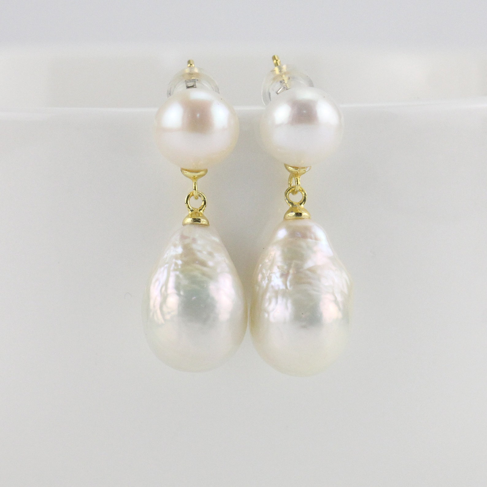 Double Pearl Earringstwo Pearls Earrings8mm and 10-11mm - Etsy