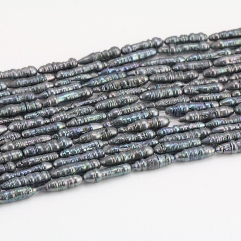 5-7mmX18-25mm Long bullet pearlblack color freshwater baroque | Etsy