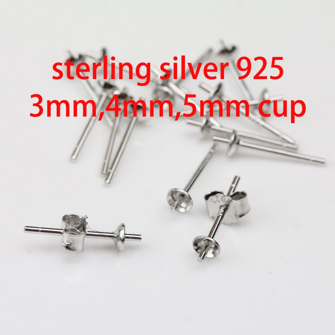 Sterling Silver Posts,3mm,4mm,5mm Earring Cup and 1mm Pegs for Pearl ...