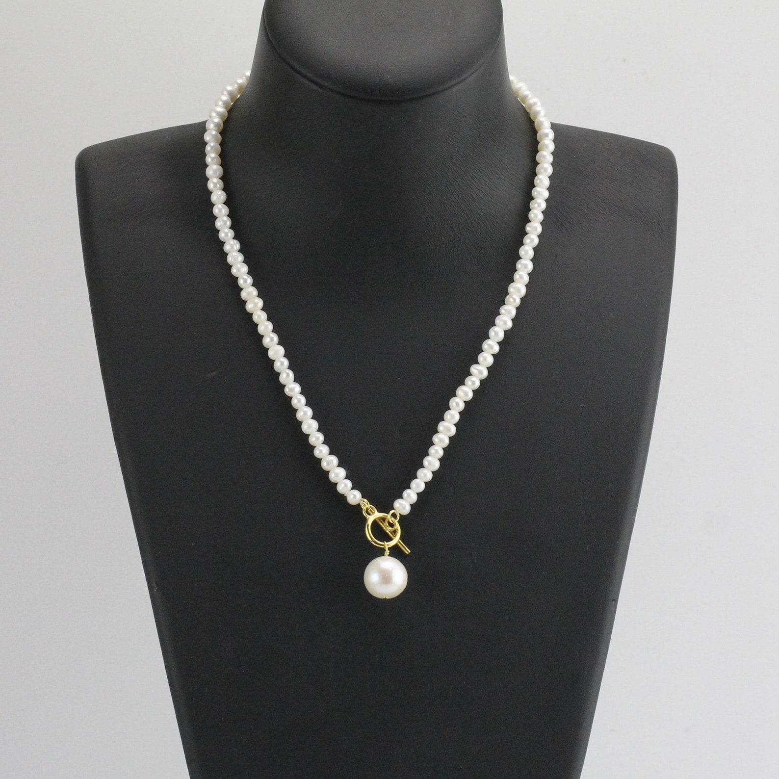 4-5mm&11-13mm Small Big Pearl Toggle Necklace,white Pearl Lariat ...