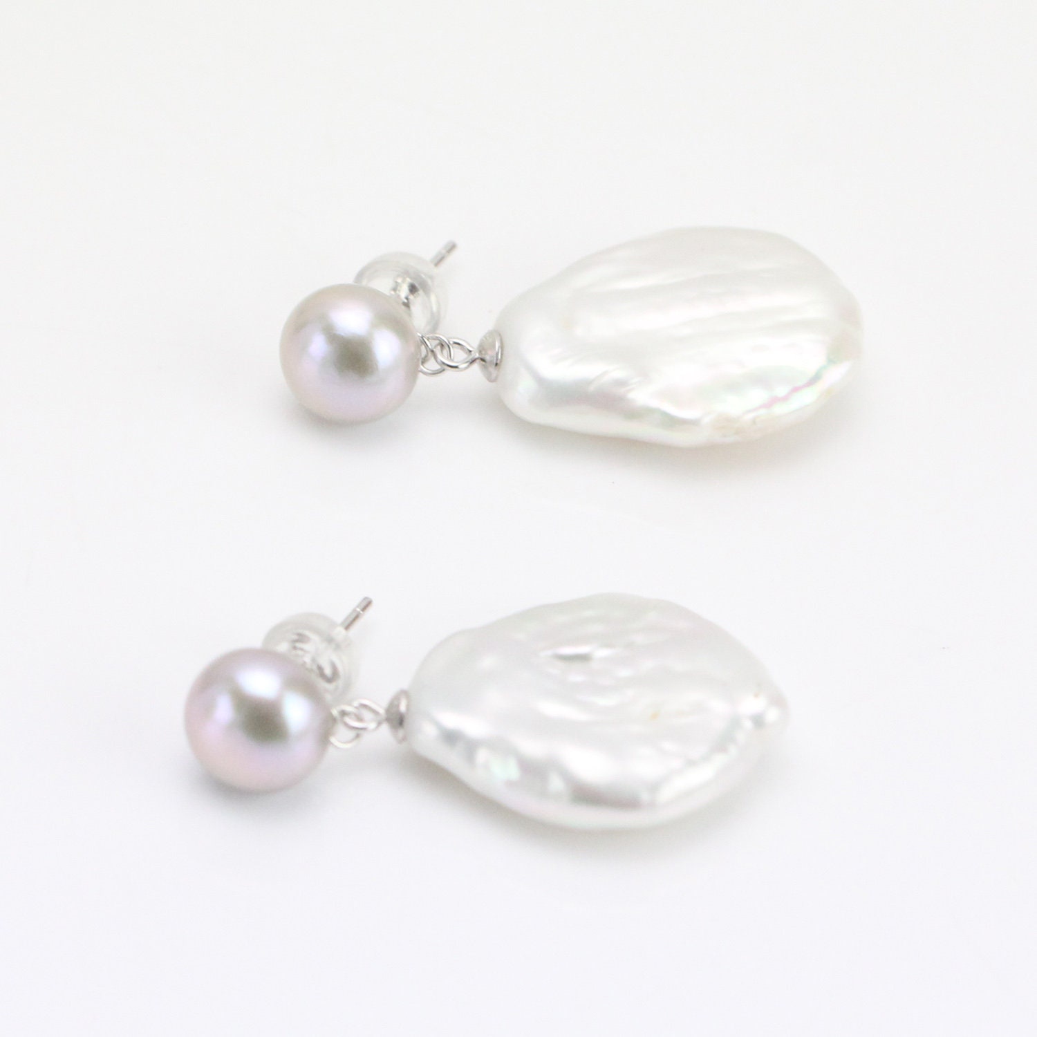 Zwei Perlen Ohrringe Geschenk Doppel Ohrringe 8 mm grau | Etsy