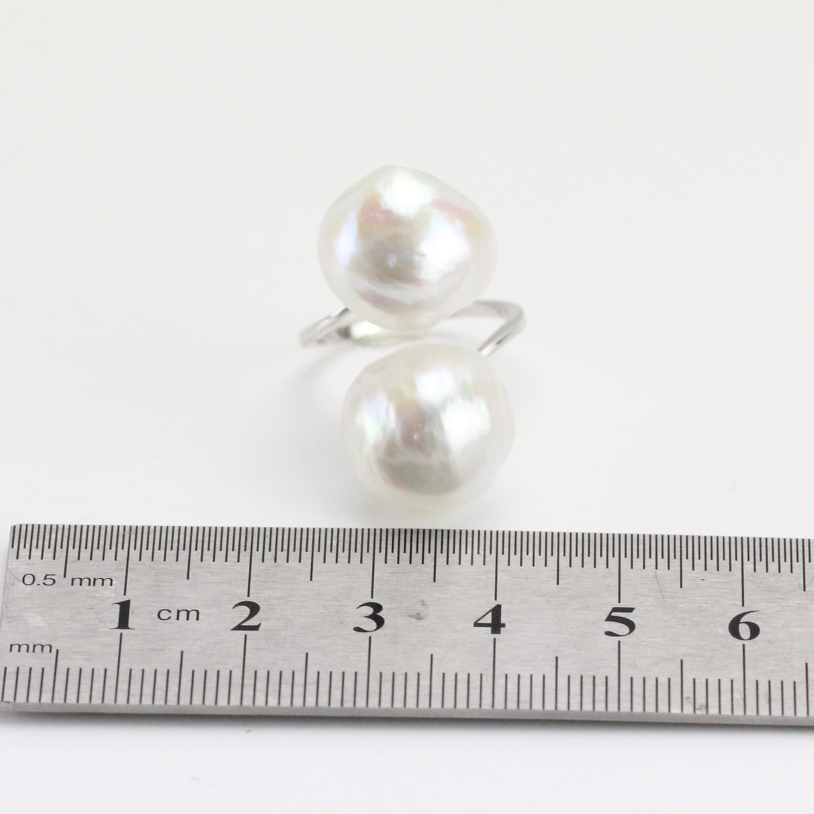 Double Pearl Ring,silver 925 Open Ring Pearl,12-13mm Freshwater Ripple ...