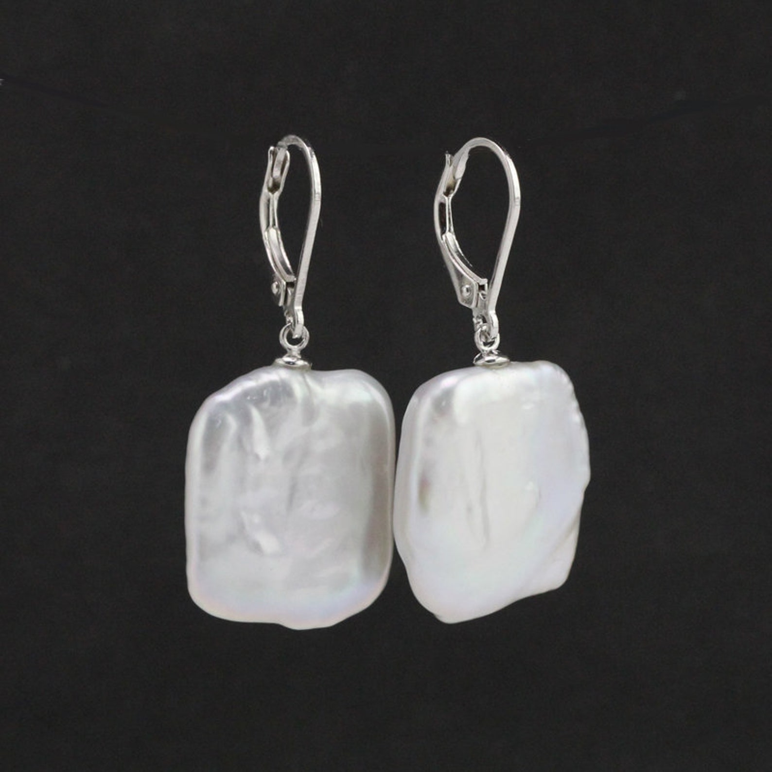 16-17mm White Color Square Pearl Earringslarge Keshi Pearl - Etsy
