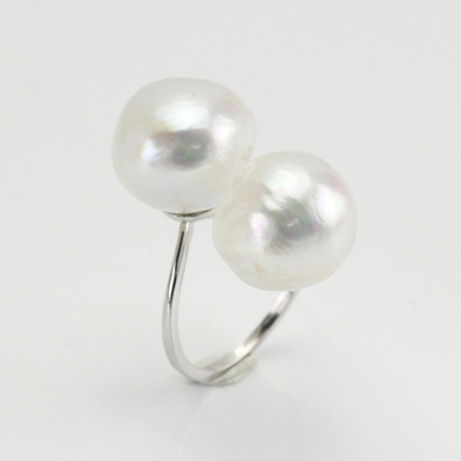 Double Pearl Ringsilver 925 Open Ring Pearl12-13mm | Etsy