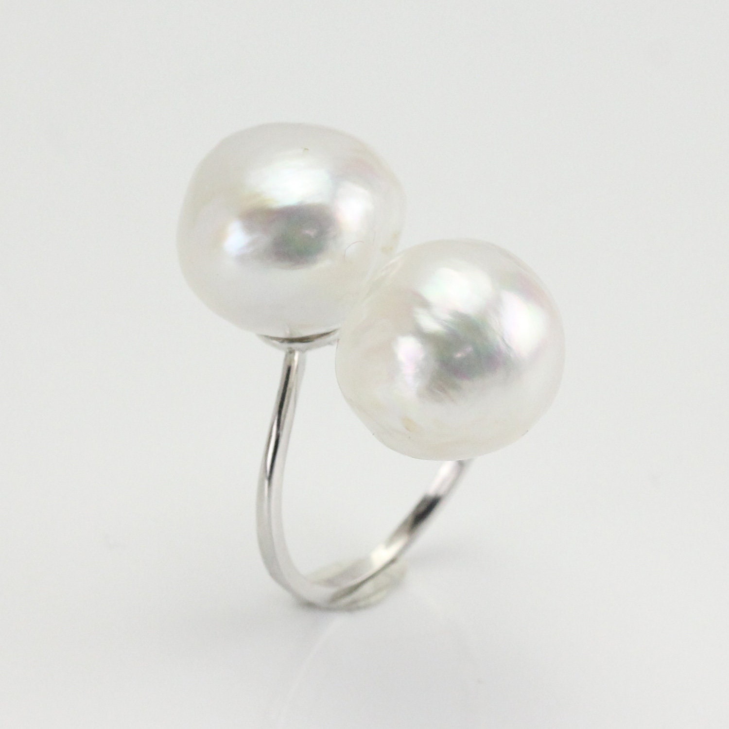 Double Pearl Ring,silver 925 Open Ring Pearl,12-13mm Freshwater Ripple ...