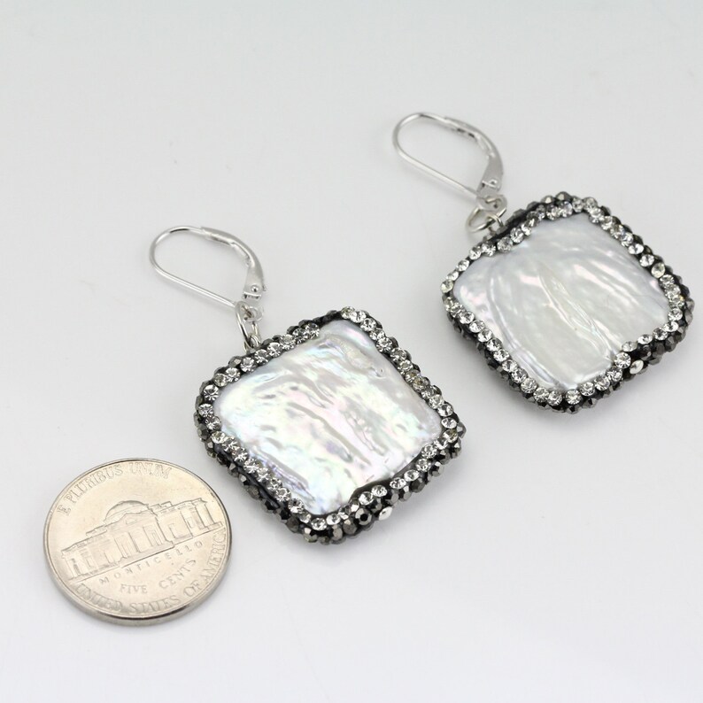 22-25mm White Color Square Pearl Earringslarge Biwa Pearl - Etsy