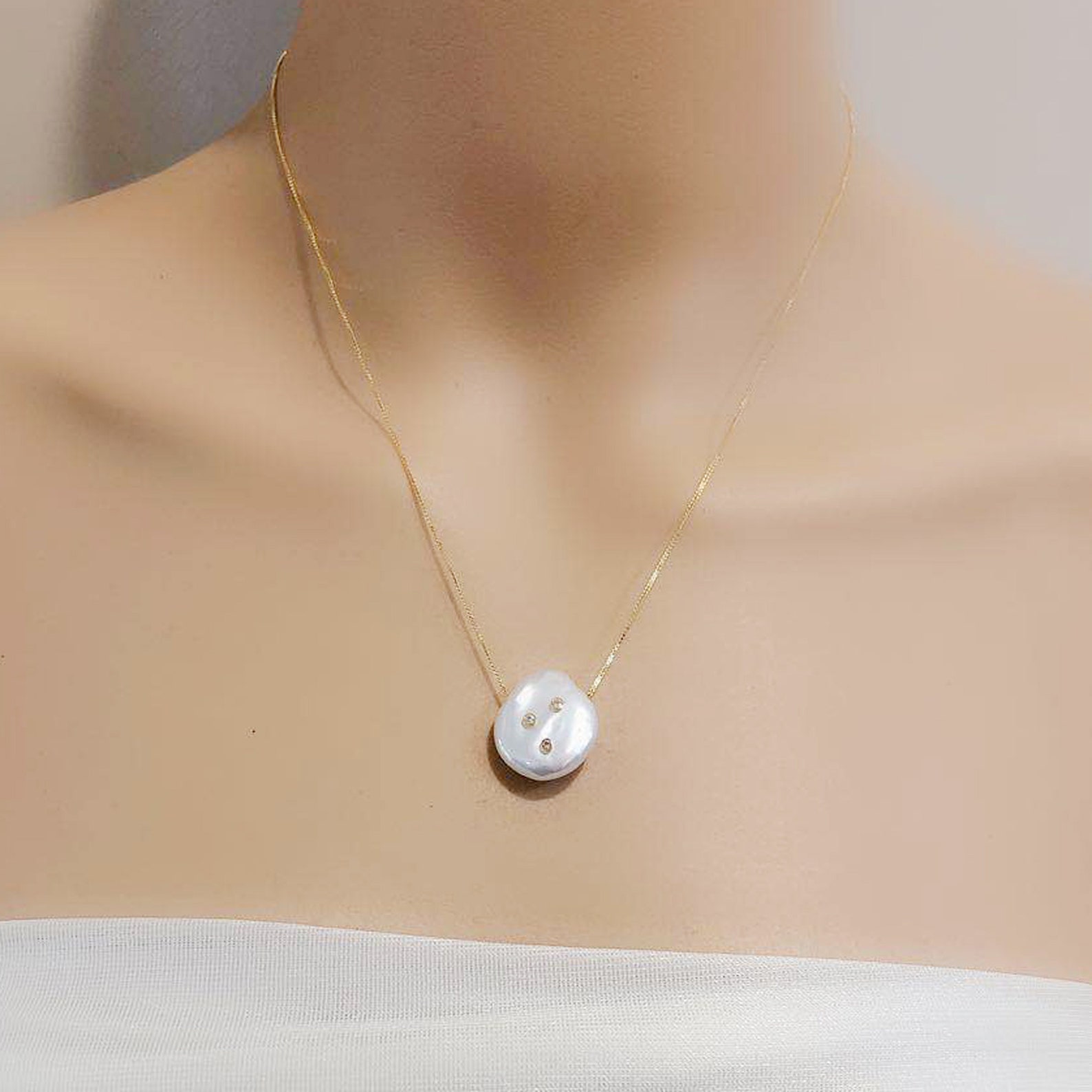 16-17mm White Floating Pearl Necklacenucleated Large | Etsy