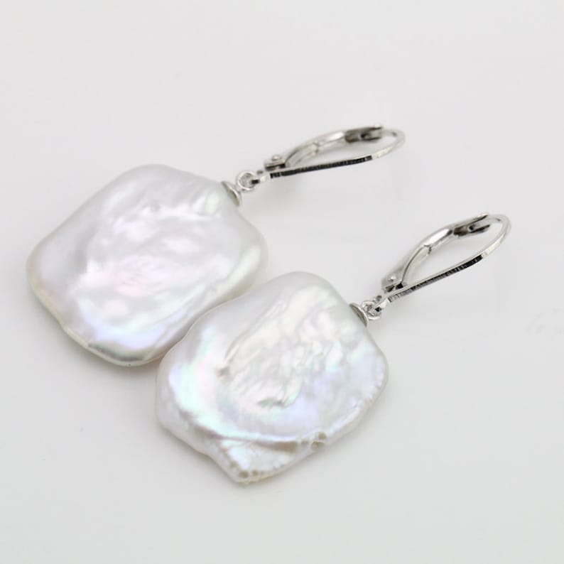 16-17mm White Color Square Pearl Earringslarge Keshi Pearl - Etsy