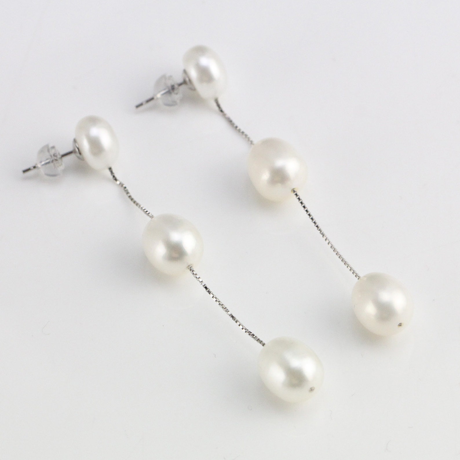 3 Pearls Long Pearl Earringsgenuine Cultured Freshwater Pearl - Etsy
