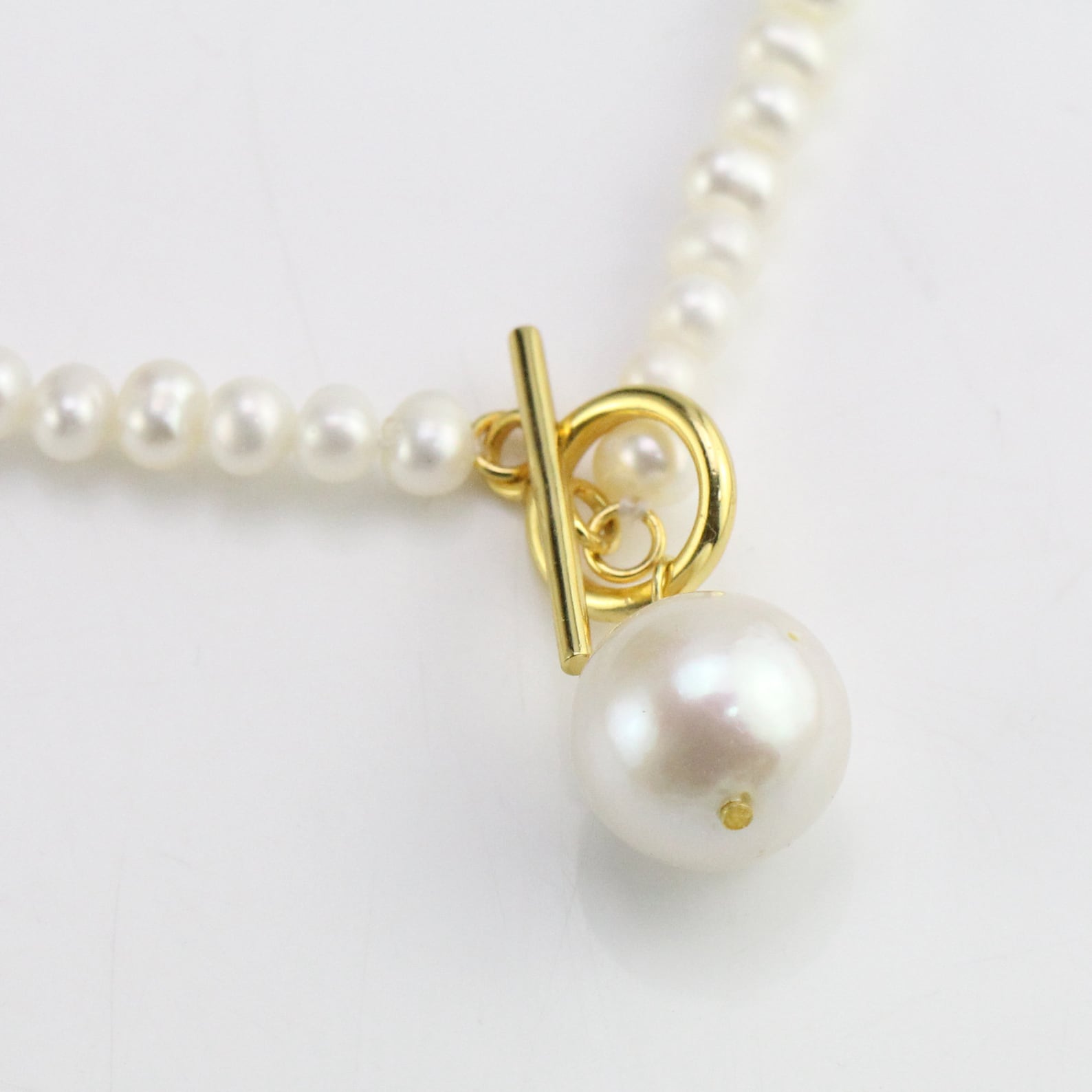 4-5mm&11-13mm Small Big Pearl Toggle Necklace,white Pearl Lariat ...