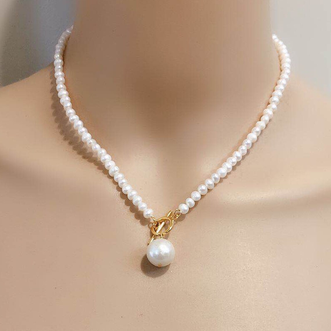 4-5mm&11-13mm Small Big Pearl Toggle Necklace,white Pearl Lariat ...