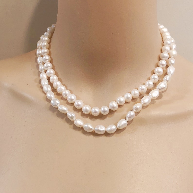 2 Row Pearl Necklacepearl Statement Necklace2 Line Pearl - Etsy