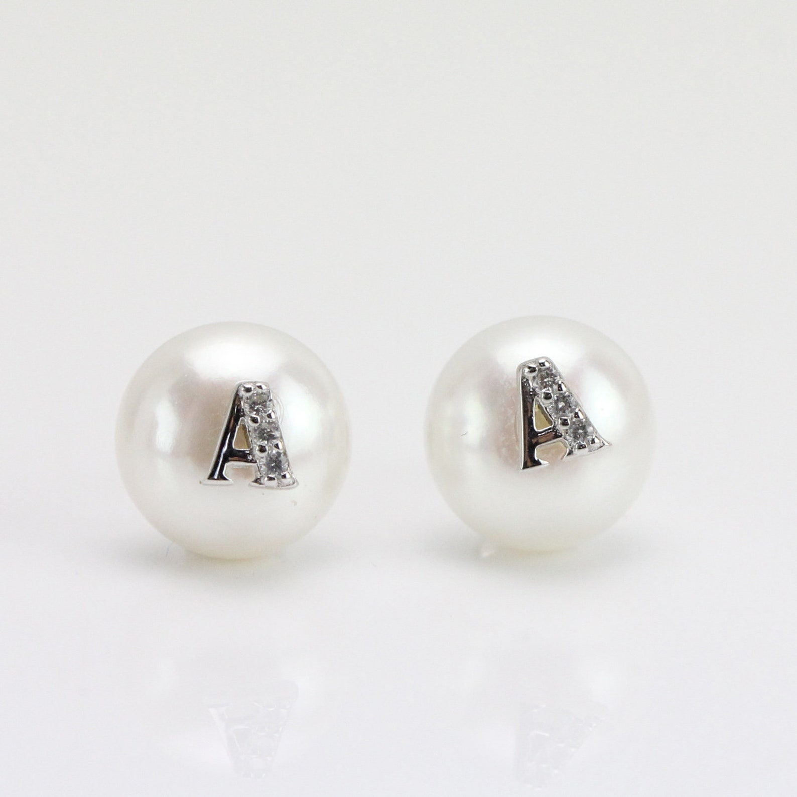 Initial Stud Earrings Pearlinitial Letter Pearl Earrings10mm - Etsy
