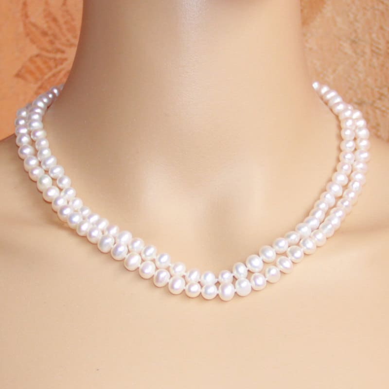 Double pearl necklace2 strand pearl necklacetwo strand pearl | Etsy