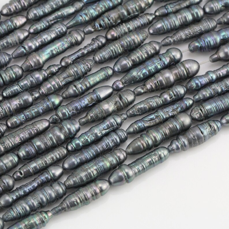 5-7mmX18-25mm Long bullet pearlblack color freshwater baroque | Etsy