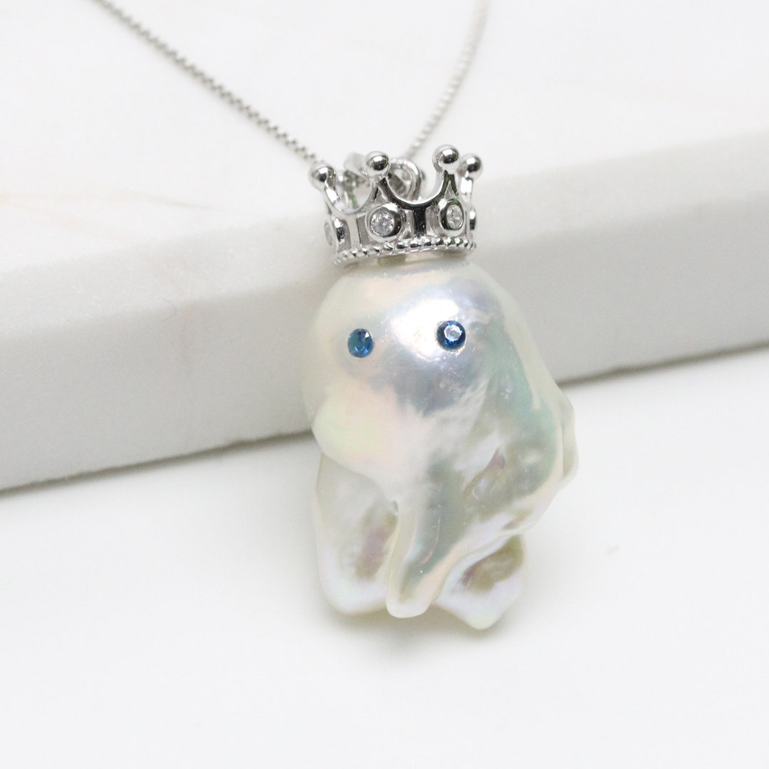 Large Baroque Pearl Pendant Necklacecolor Stone Bezel Pearl - Etsy