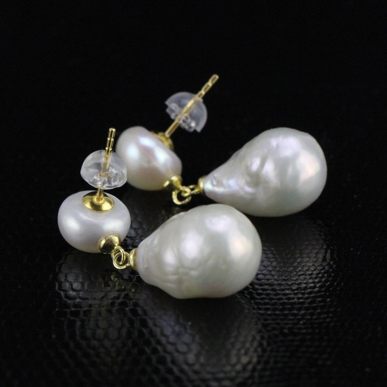 Double pearl earringstwo pearls earrings8mm and 11-12mm | Etsy