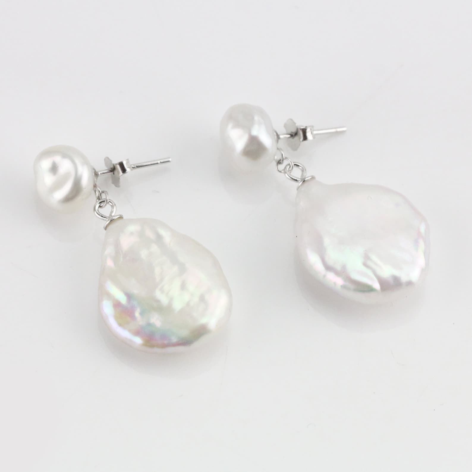 Double Pearl Earringstwo Pearls Earrings8mm and 16-18mm - Etsy