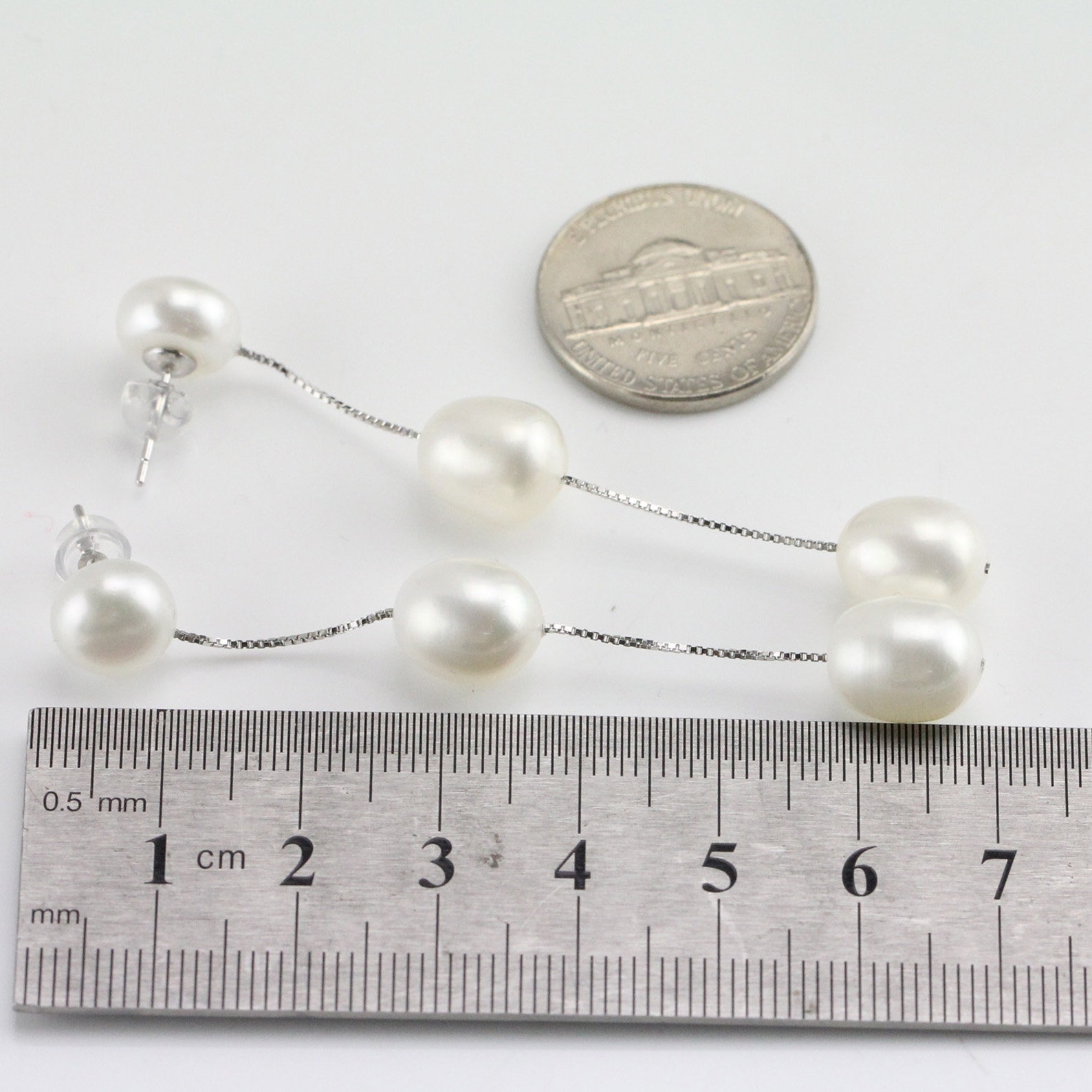 3 Pearls Long Pearl Earringsgenuine Cultured Freshwater Pearl - Etsy