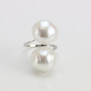 Double Pearl Ring,silver 925 Open Ring Pearl,12-13mm Freshwater Ripple ...