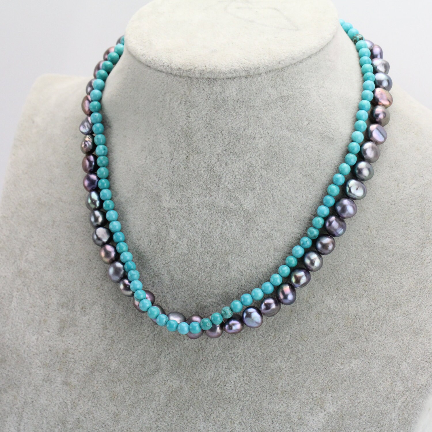 Pearl and turquoise necklacefreshwater black pearl necklace | Etsy