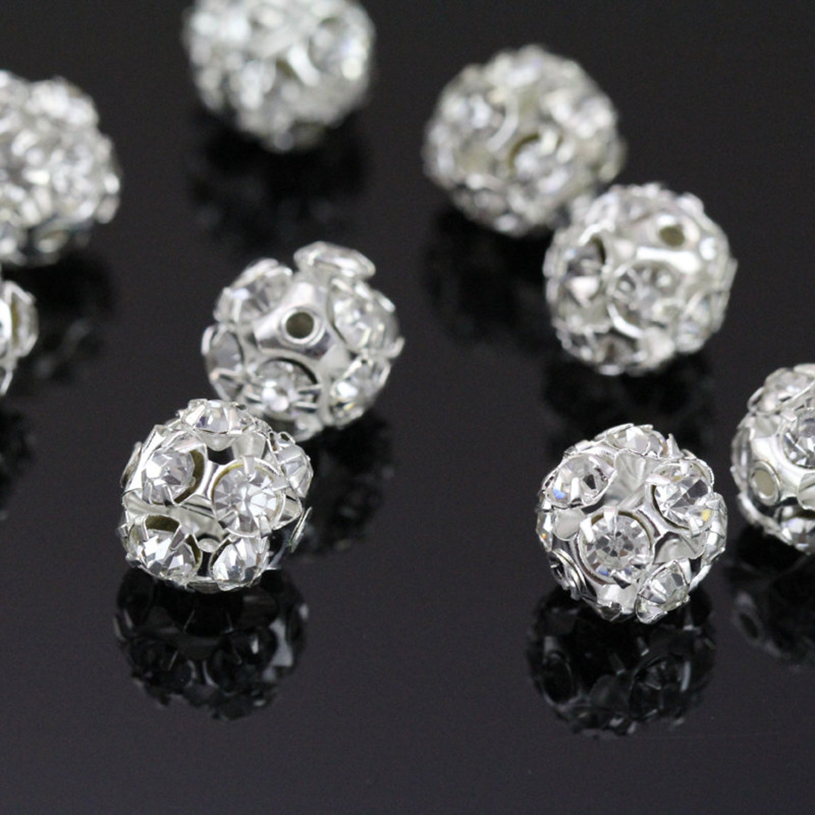 Rhinestone Ball6mm8mm10mm Rhinestone Beadssilver Plated - Etsy