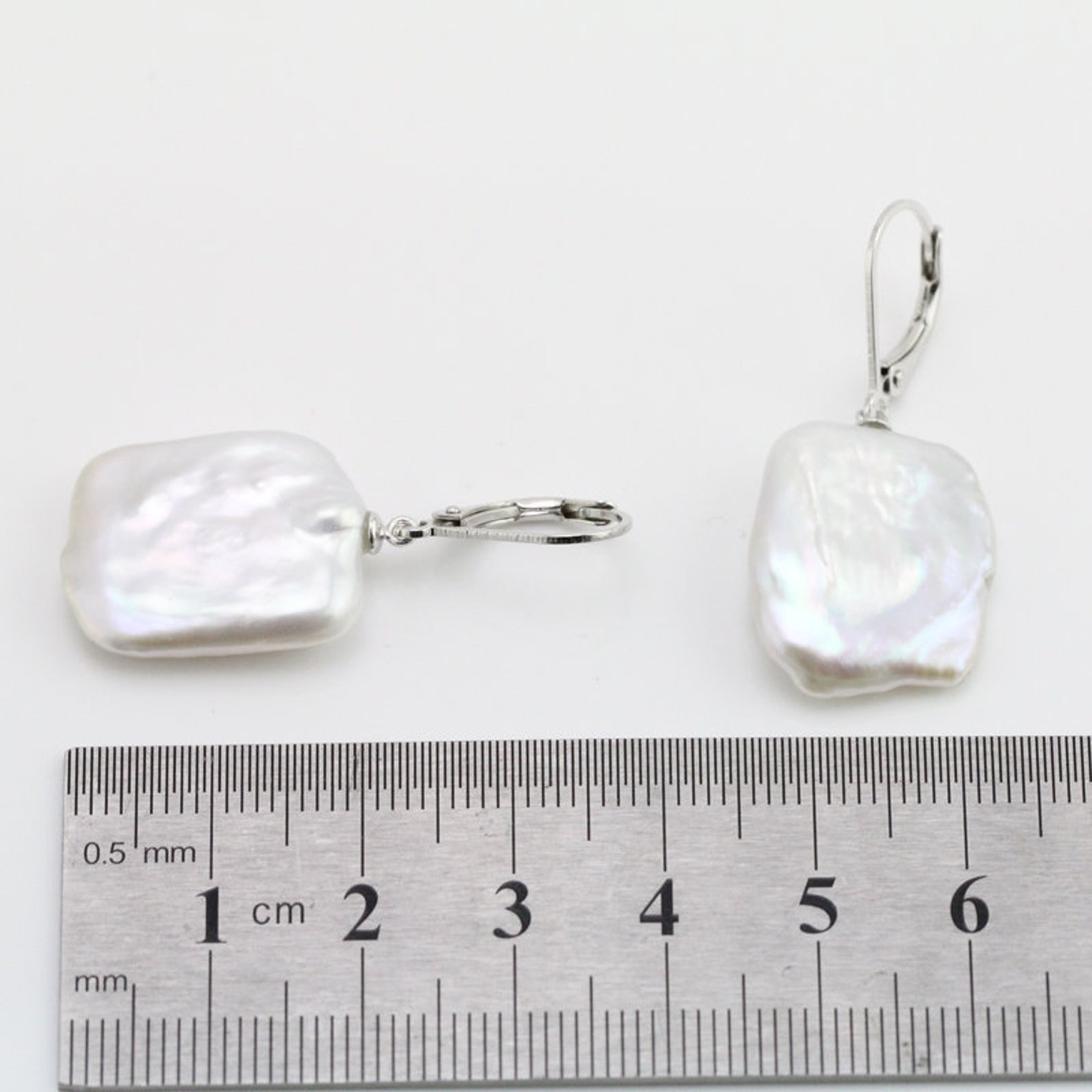 16-17mm White Color Square Pearl Earringslarge Keshi Pearl - Etsy
