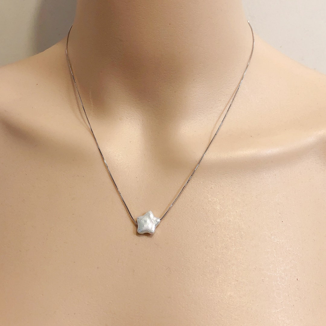 Star Pearl Necklacesingle Pearl Floating Necklacewhite Pearl - Etsy