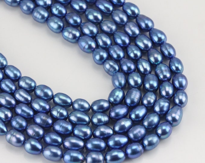 5-6mm A Blue Color Rice Pearl Strands, Oval Freshwater Drop Pearl Bead ...