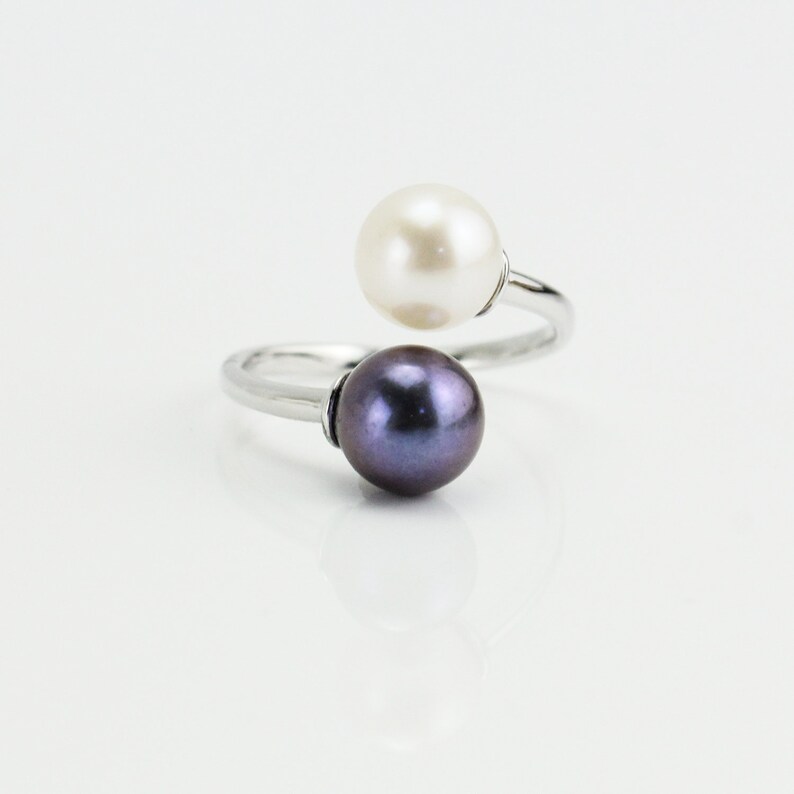 Double Pearl Ringsterling Silver Open Ring Pearlwhite and - Etsy