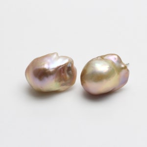 14-16mm Wide Natural Color Baroque Pearl Stud Earrings, Freshwater Baroque Pearl Earring Stud ...